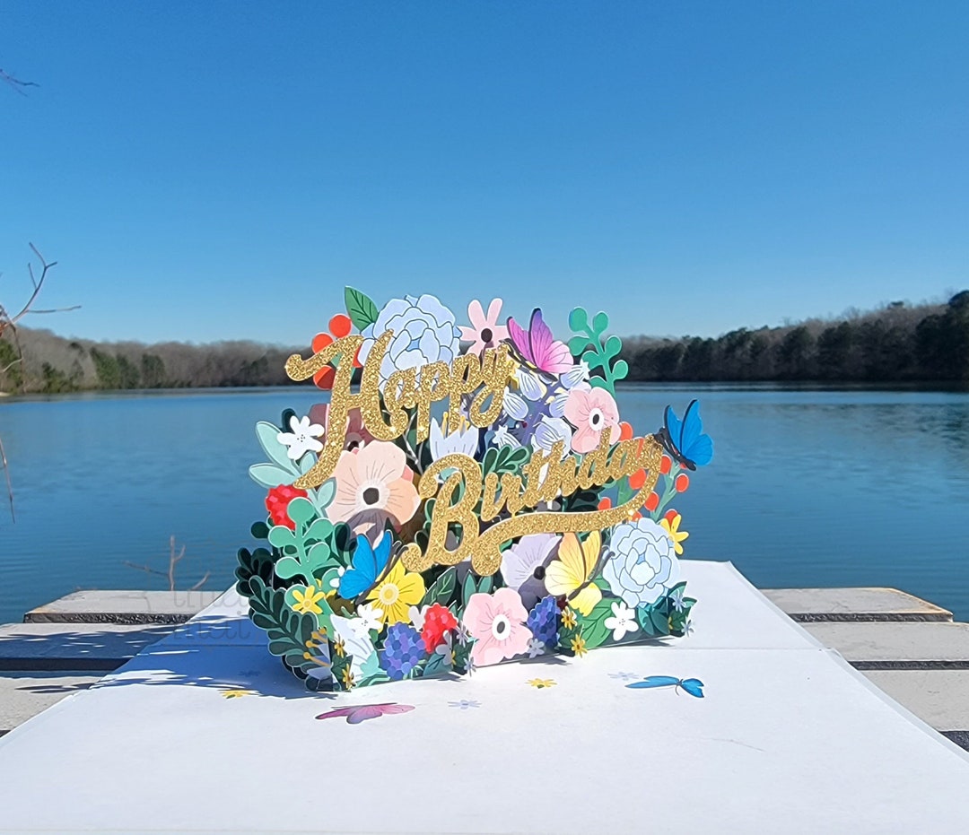 Happy Birthday Pop up Card, Glitter, Glower, Candles, Balloons Confetti ...