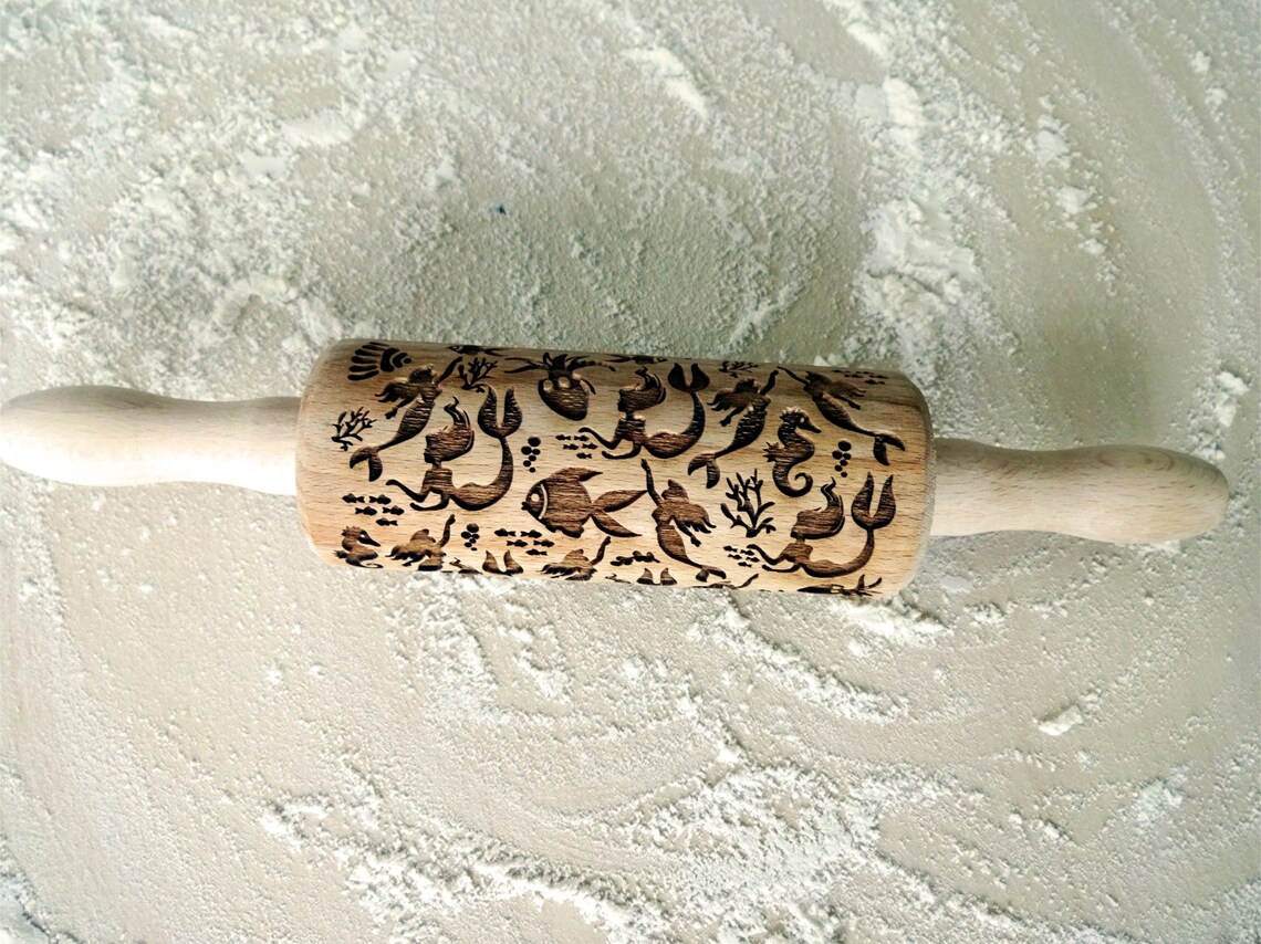 LITTLE MERMAID Mini Size Rolling Pin. Engraved Rolling Pin With Fish ...