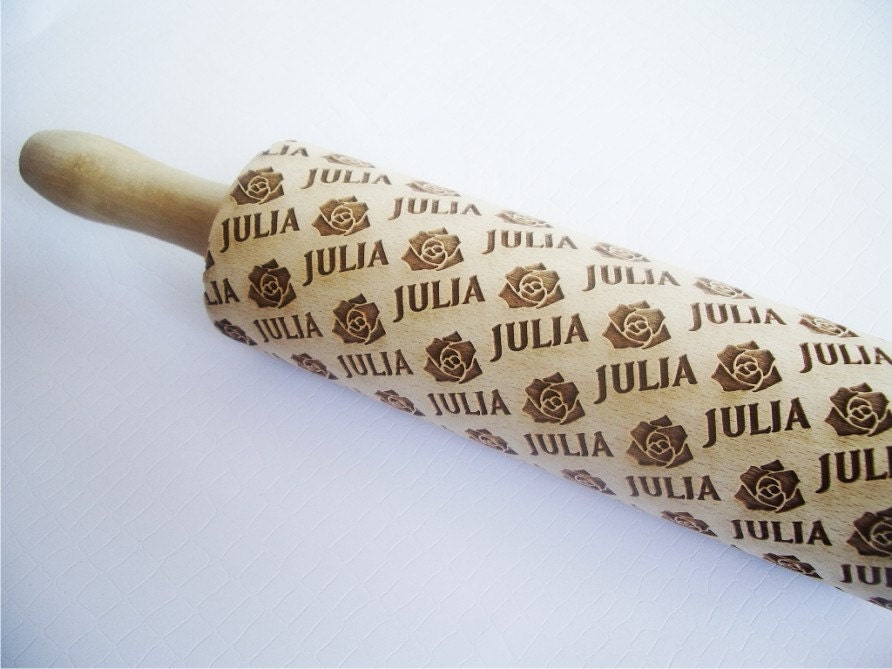Personalized Embossing Rolling Pin With Name – Custom Beech Wood ...