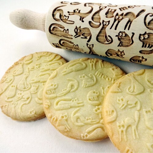 Engraved Rolling Pin FUNNY CATS Embossing Rolling Pin | Etsy