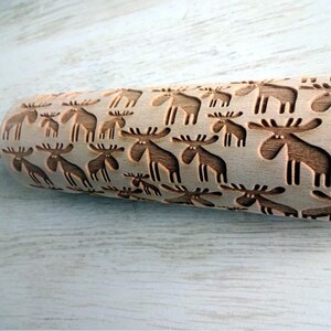 Moose Embossing Rolling Pin, Christmas Gingerbread Cookie Decor, Birch ...