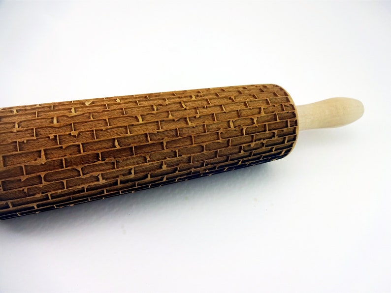 Brick Wall Embossing Rolling Pin, Beech Wood Dough Roller for Cookies ...