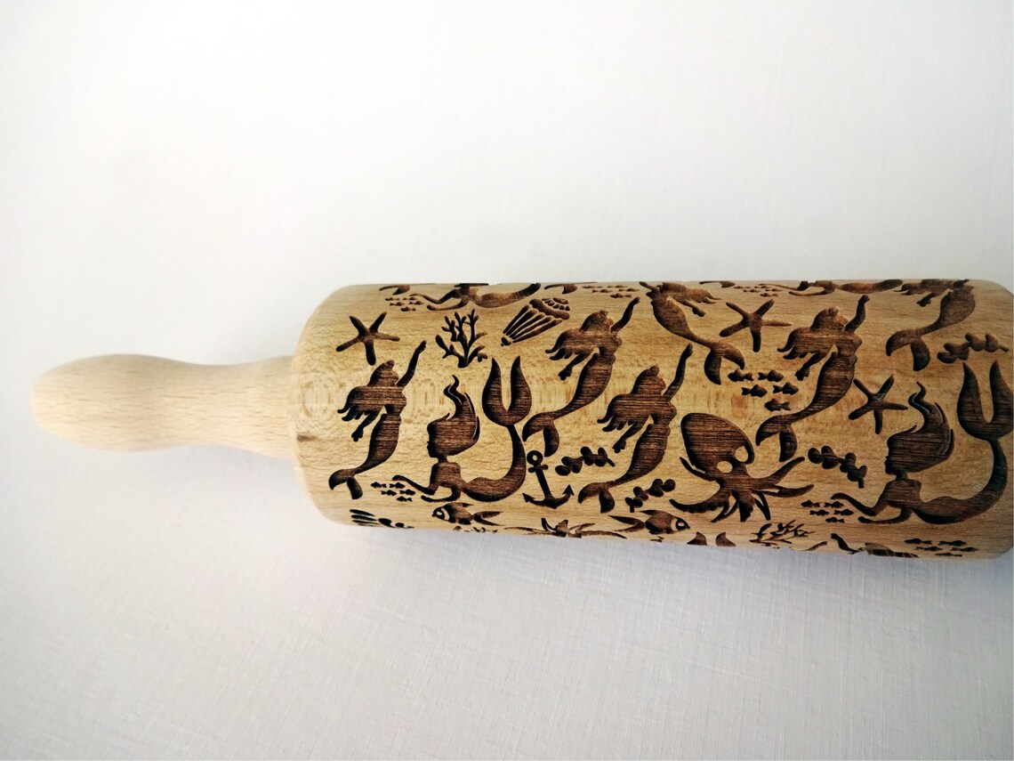 LITTLE MERMAID Mini Size Rolling Pin. Engraved Rolling Pin With Fish ...