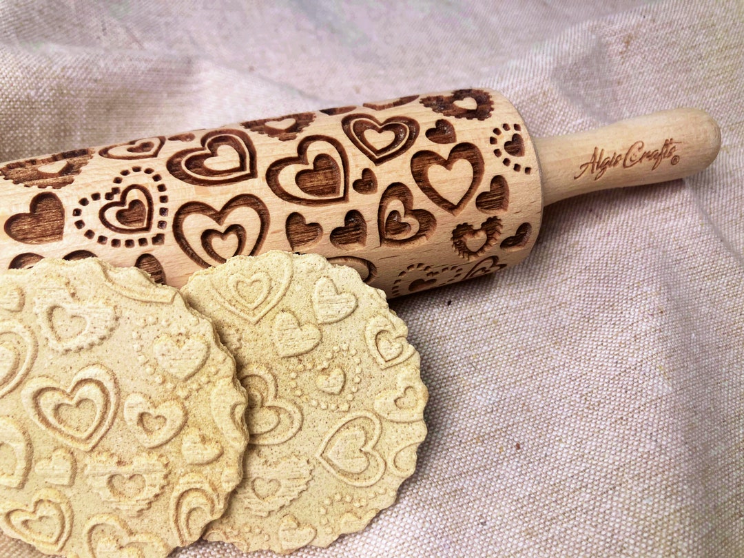 HEARTS Embossed Rolling Pin Mini Size. Textured Dough Roller for ...
