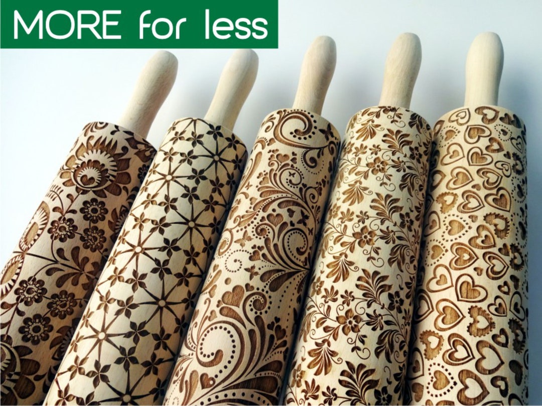 5 ANY Pattern Rolling Pin SET. Lazer Engraved Embossing Rolling Pins ...
