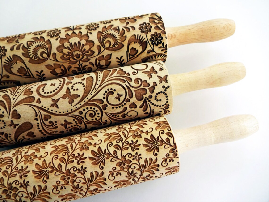 3 ANY Pattern Rolling Pin SET. Lazer Engraved Embossing - Etsy
