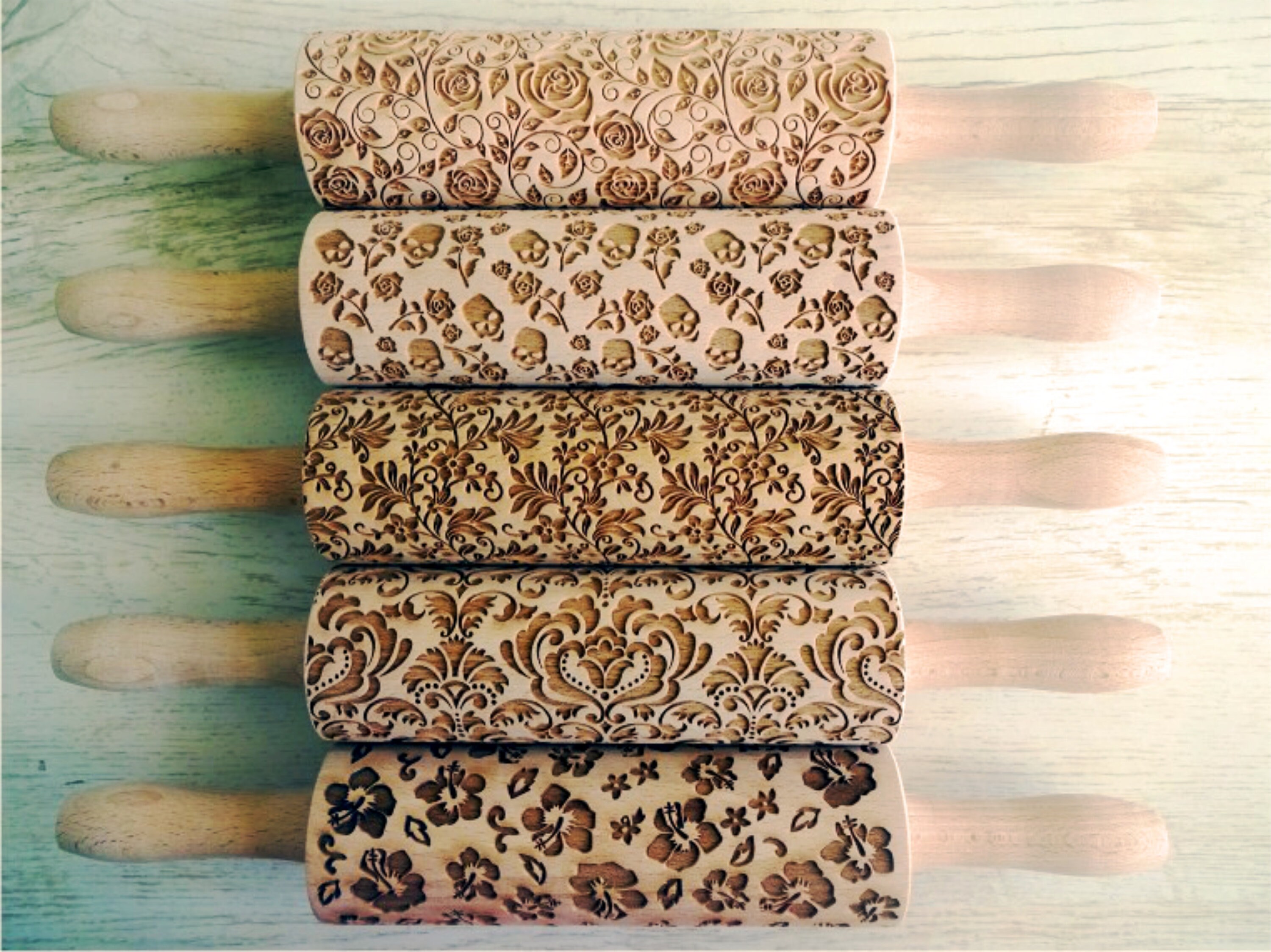 5 ANY Pattern Rolling Pin SET. Lazer Engraved Embossing | Etsy