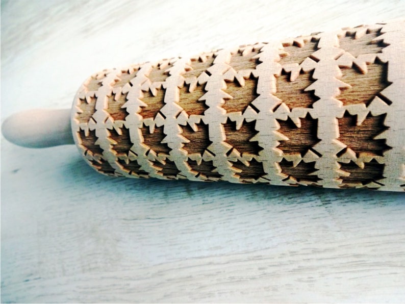 Maple Leaves Embossing Rolling Pin, Engraved Beechwood Roller for ...