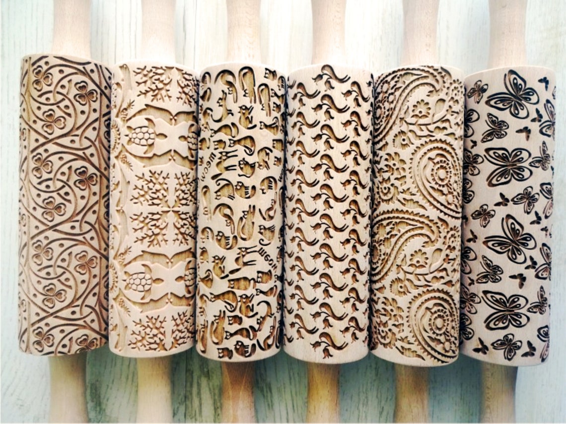 6 ANY Pattern Rolling Pin SET. Lazer Engraved Embossing | Etsy