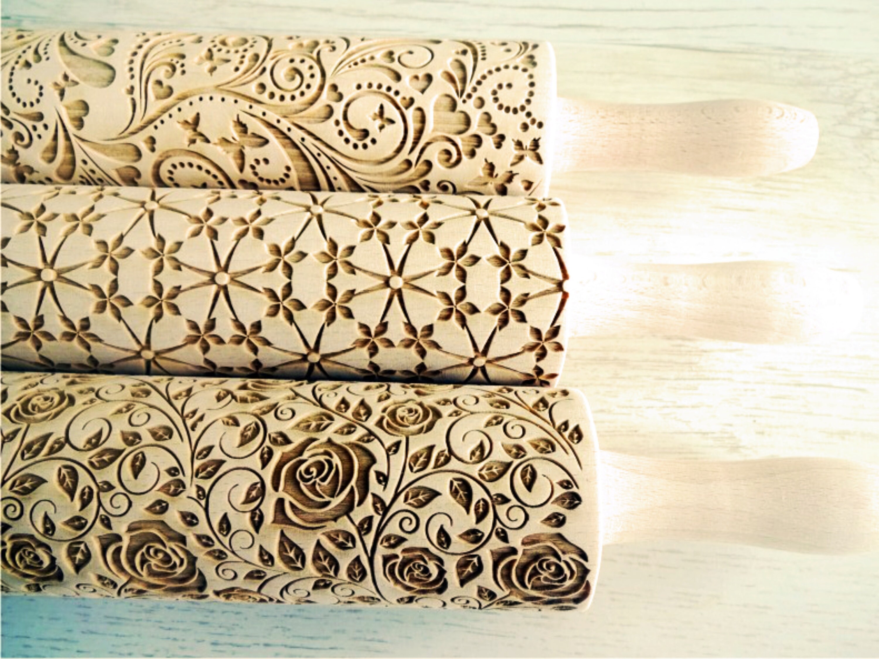 3 ANY Pattern Rolling Pin SET. Lazer Engraved Embossing - Etsy