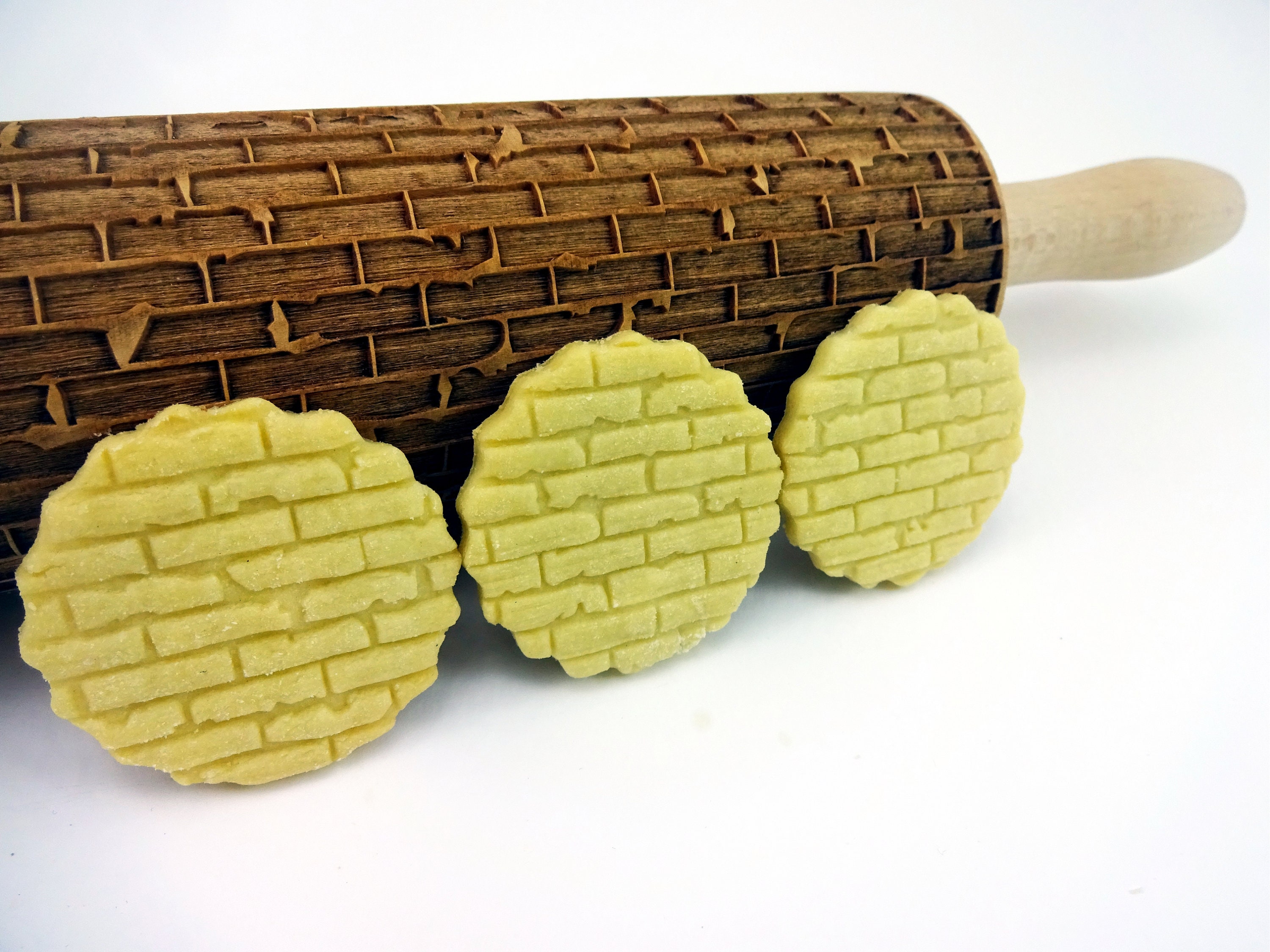 Brick Wall Embossing Rolling Pin, Beech Wood Dough Roller for Cookies ...