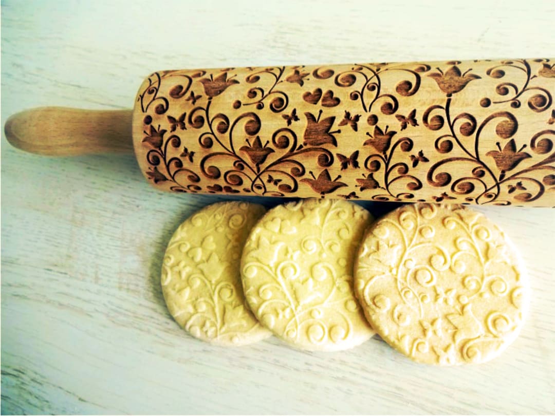 Bellflower Embossing Rolling Pin, Floral Pattern Cookie, Pottery Dough ...