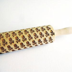 Skull & Crossbones Embossing Rolling Pin, Laser Engraved Beech Wood ...