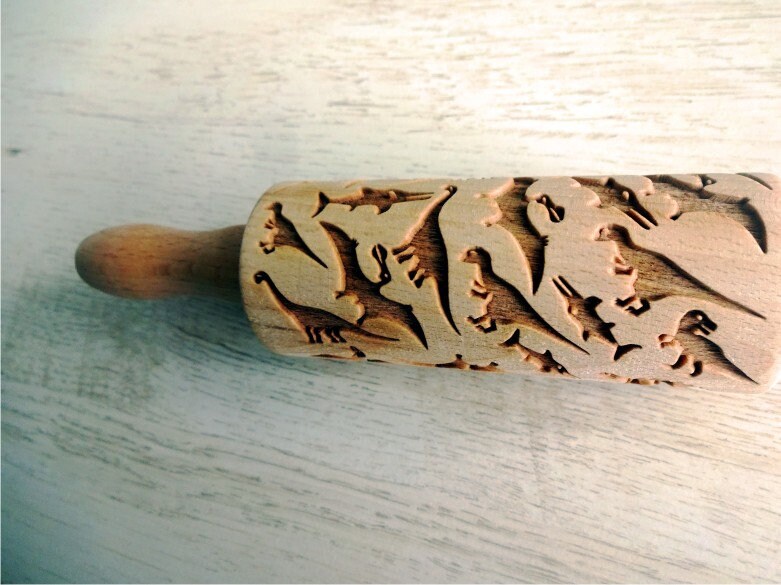DINOSAURS Kid Embossing Rolling Pin Mini Rolling Pin for Cookies, Play ...