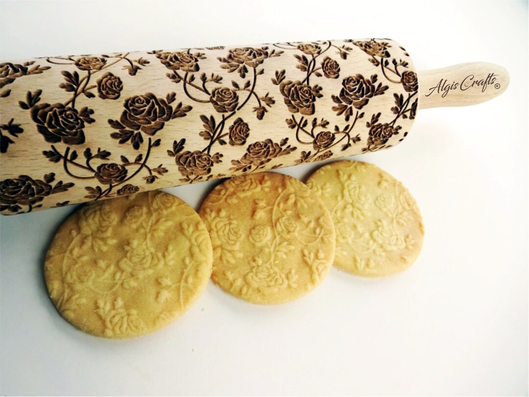 Roses Wreath Embossing Rolling Pin, Flower Pattern Dough Roller - Etsy