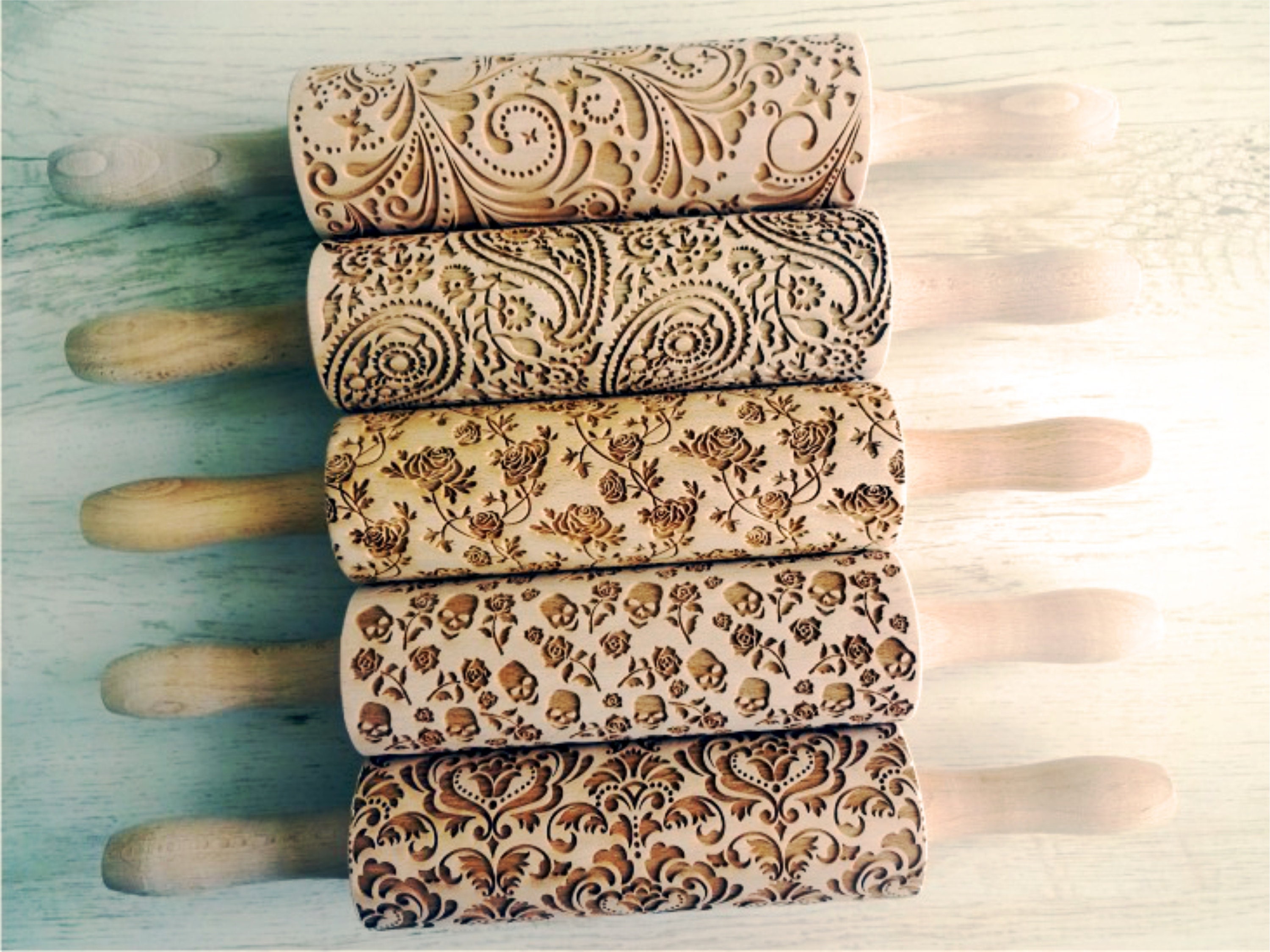 5 ANY Pattern Rolling Pin SET. Lazer Engraved Embossing | Etsy