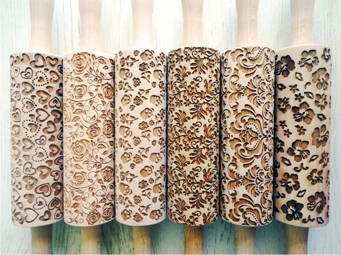 6 ANY Pattern Rolling Pin SET. Lazer Engraved Embossing | Etsy