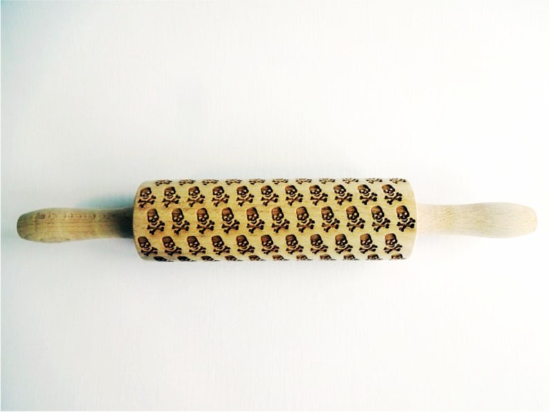 Skull & Crossbones Embossing Rolling Pin, Laser Engraved Beech Wood ...
