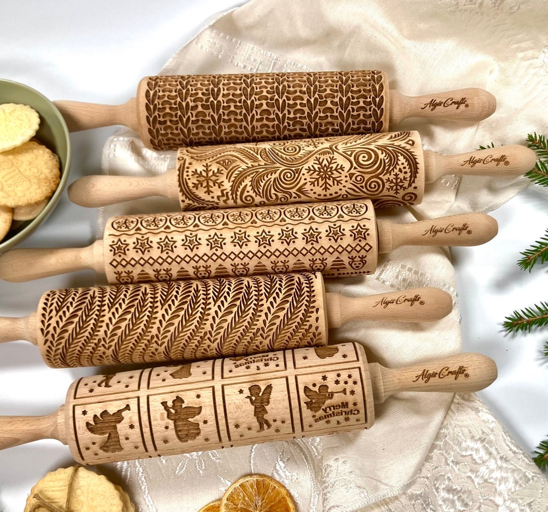 5 ANY Pattern Rolling Pin SET. Lazer Engraved Embossing Rolling Pins ...