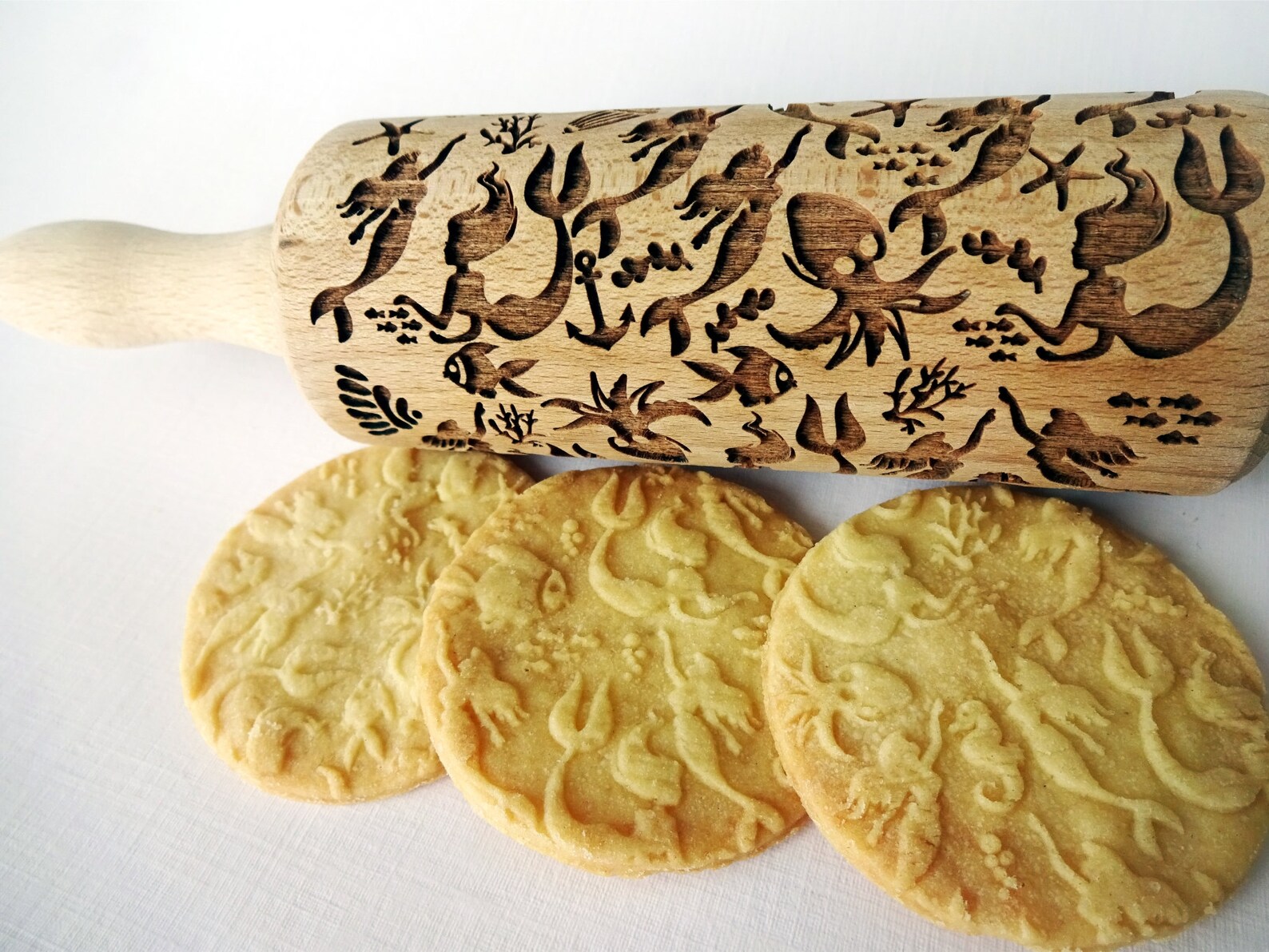 LITTLE MERMAID Mini Size Rolling Pin. Engraved Rolling Pin With Fish ...