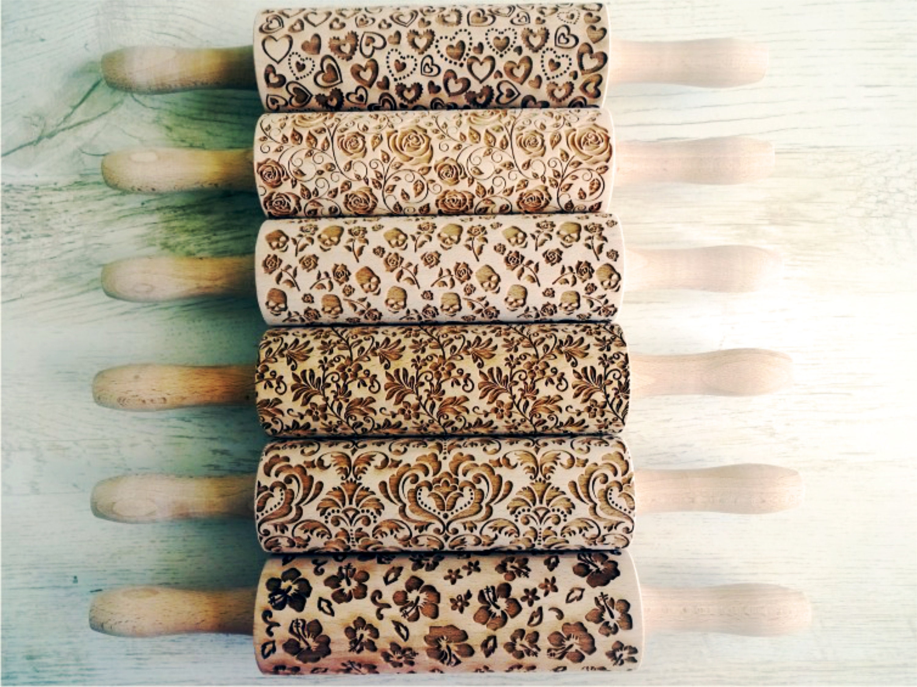 6 ANY Pattern Rolling Pin SET. Lazer Engraved Embossing - Etsy