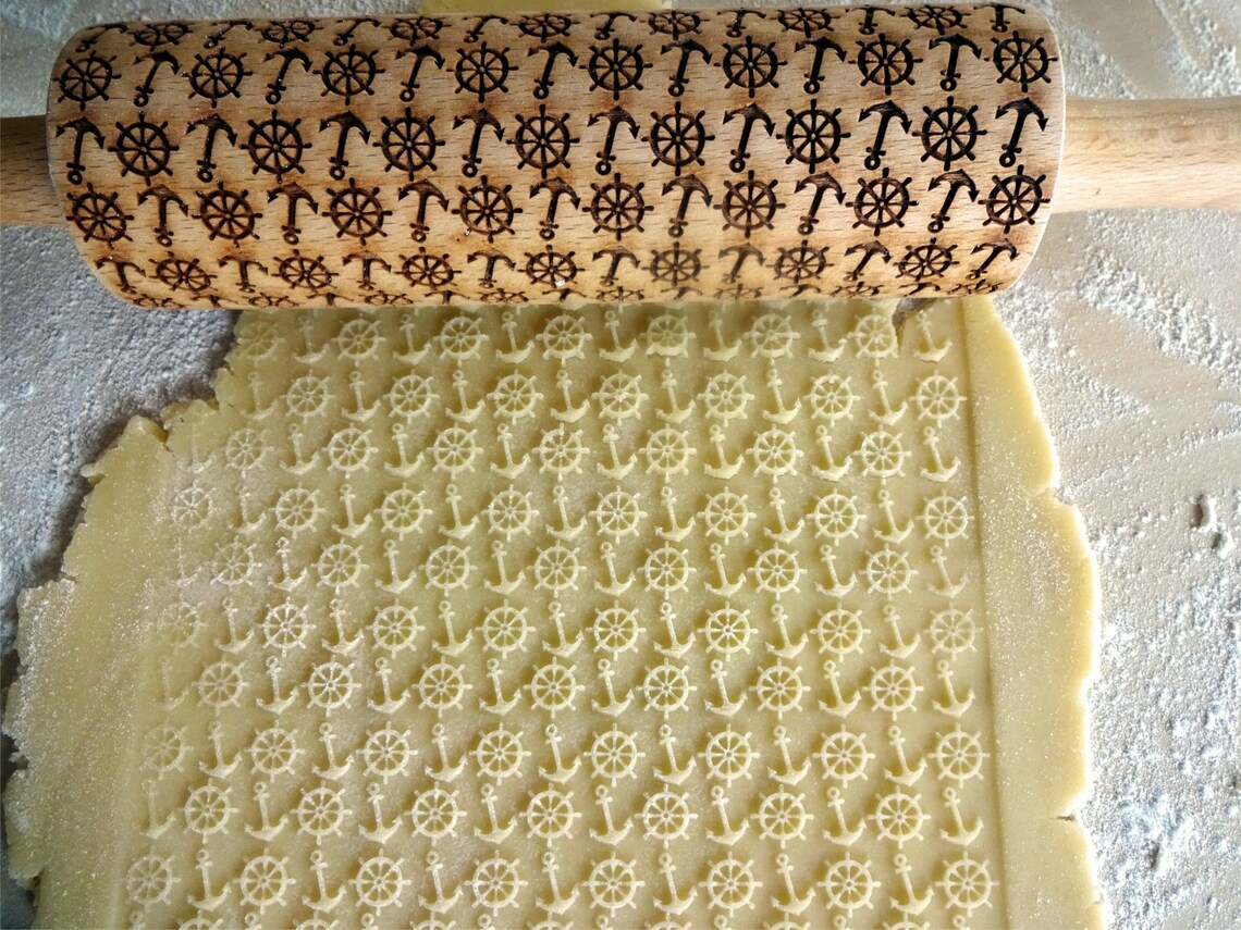 MARINE Embossing Rolling Pin. Ocean Pattern. ANCHOR and HELM. Laser ...