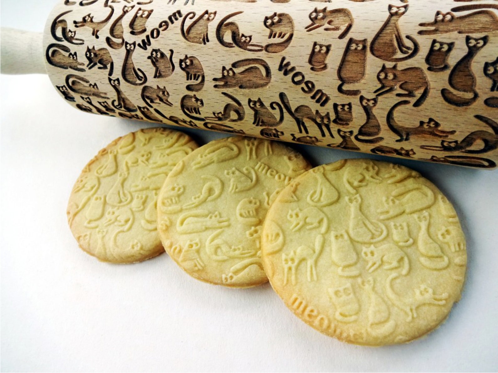 Meow CATS Pattern Embossing Rolling Pin. Engraved Rolling Pin | Etsy