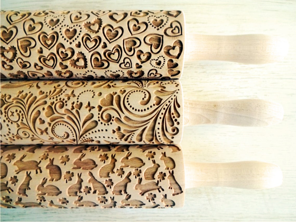 3 ANY Pattern Rolling Pin SET. Lazer Engraved Embossing - Etsy