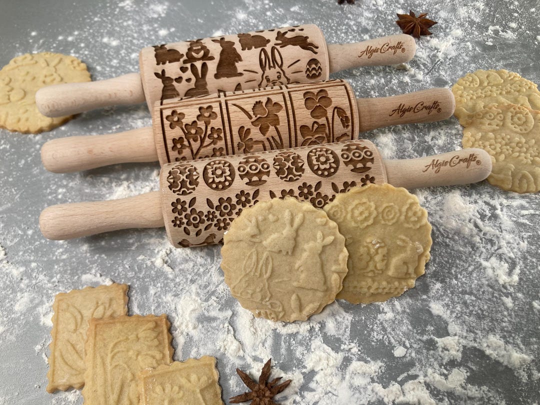 EASTER 3 KID Rolling Pin SET. Wooden Laser Cut Mini Rolling Pins for ...