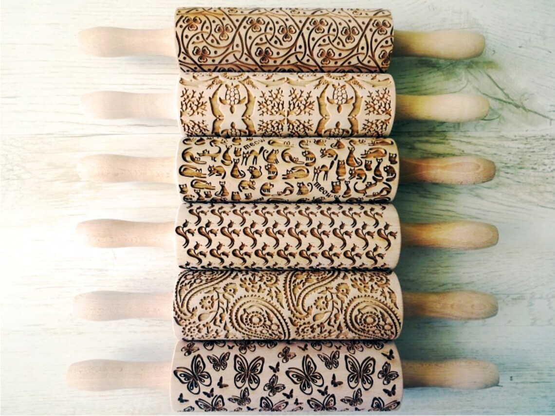 6 ANY Pattern Rolling Pin SET. Lazer Engraved Embossing | Etsy