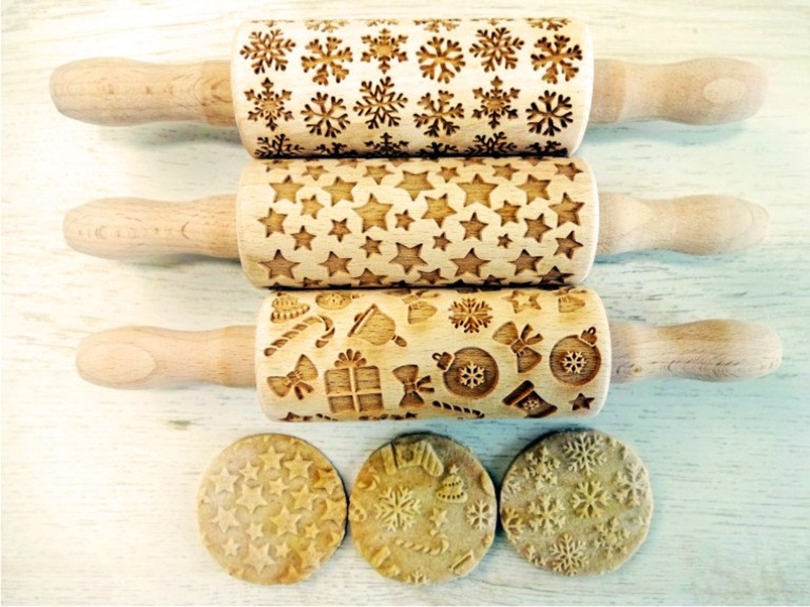 CHRISTMAS 3 Mini Rolling Pin SET. Christmas Tree. Snowflake. - Etsy