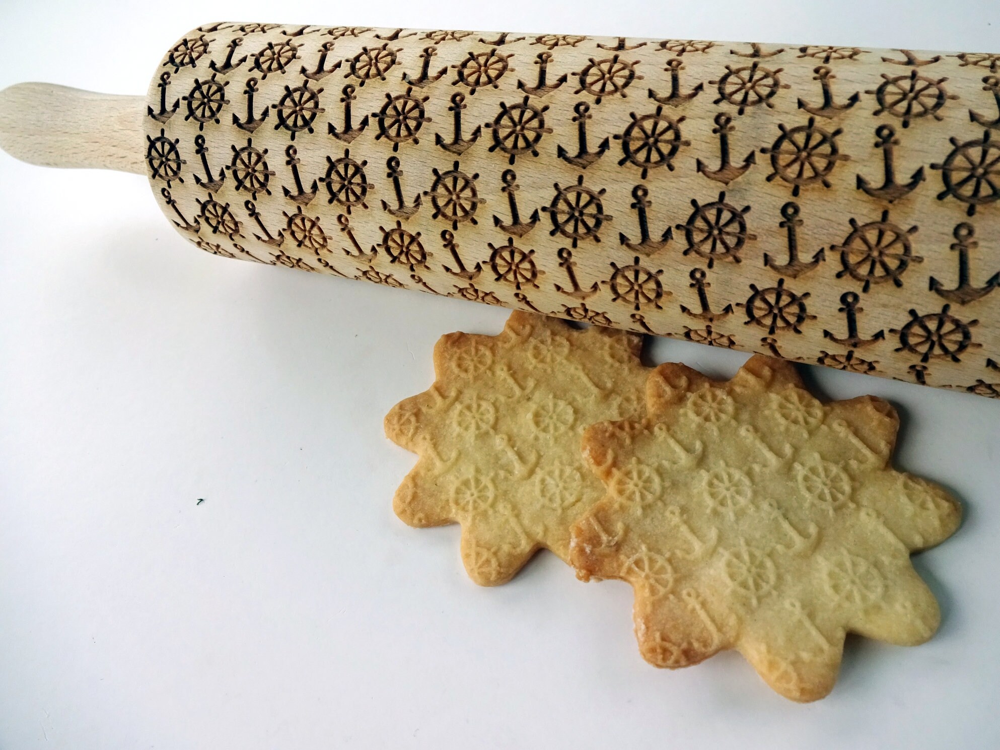 MARINE Embossing Rolling Pin. Ocean Pattern. ANCHOR and HELM. Laser ...