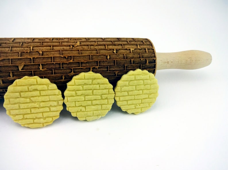 Brick Wall Embossing Rolling Pin, Beech Wood Dough Roller for Cookies ...