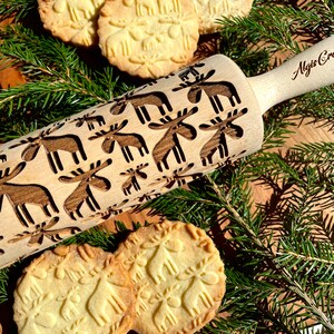 Moose Embossing Rolling Pin, Christmas Gingerbread Cookie Decor, Birch ...
