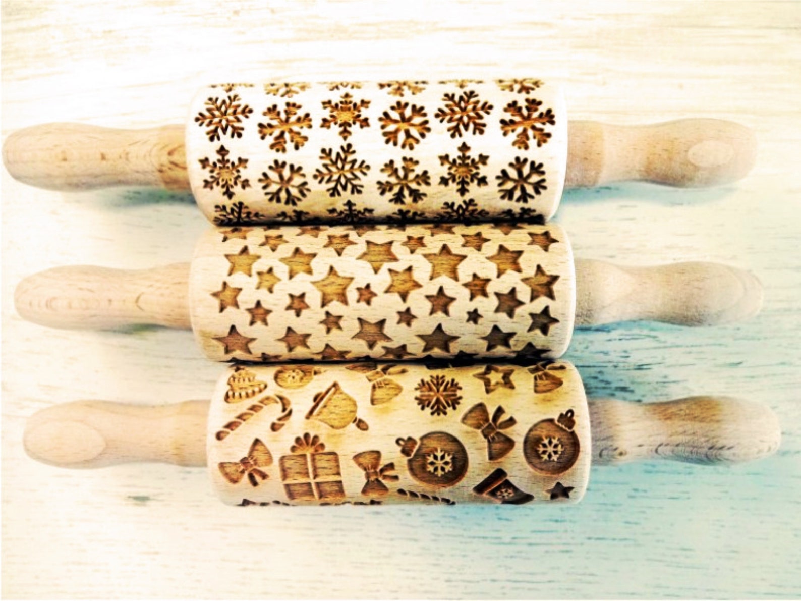 CHRISTMAS 3 Mini Rolling Pin SET. Christmas Tree. Snowflake. - Etsy