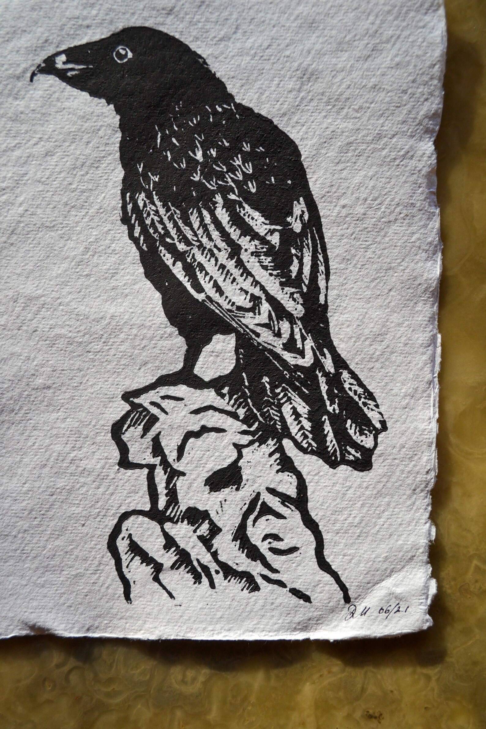 Raven Linocut Print - Etsy