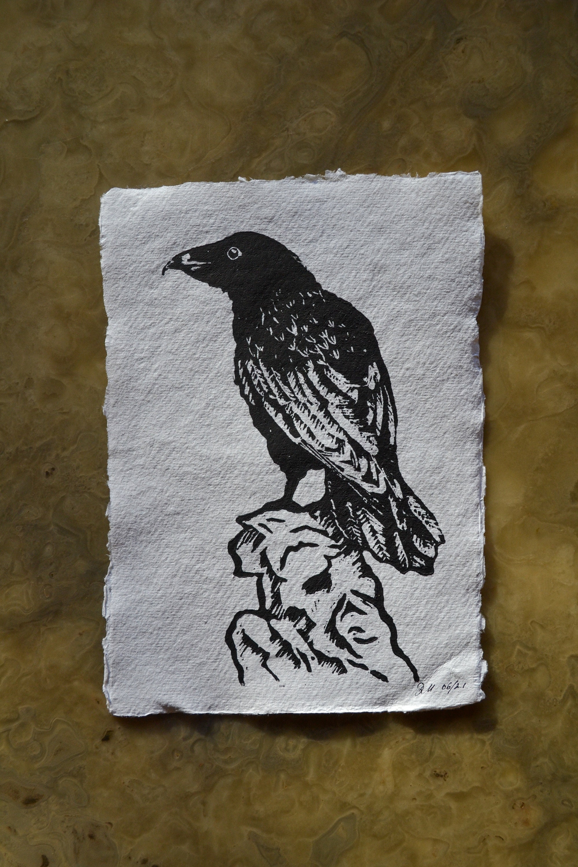 Raven Linocut Print - Etsy
