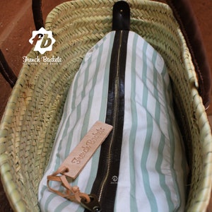 Straw Bag French Basket Handle Long and Detachable Inside Pocket - Size ...