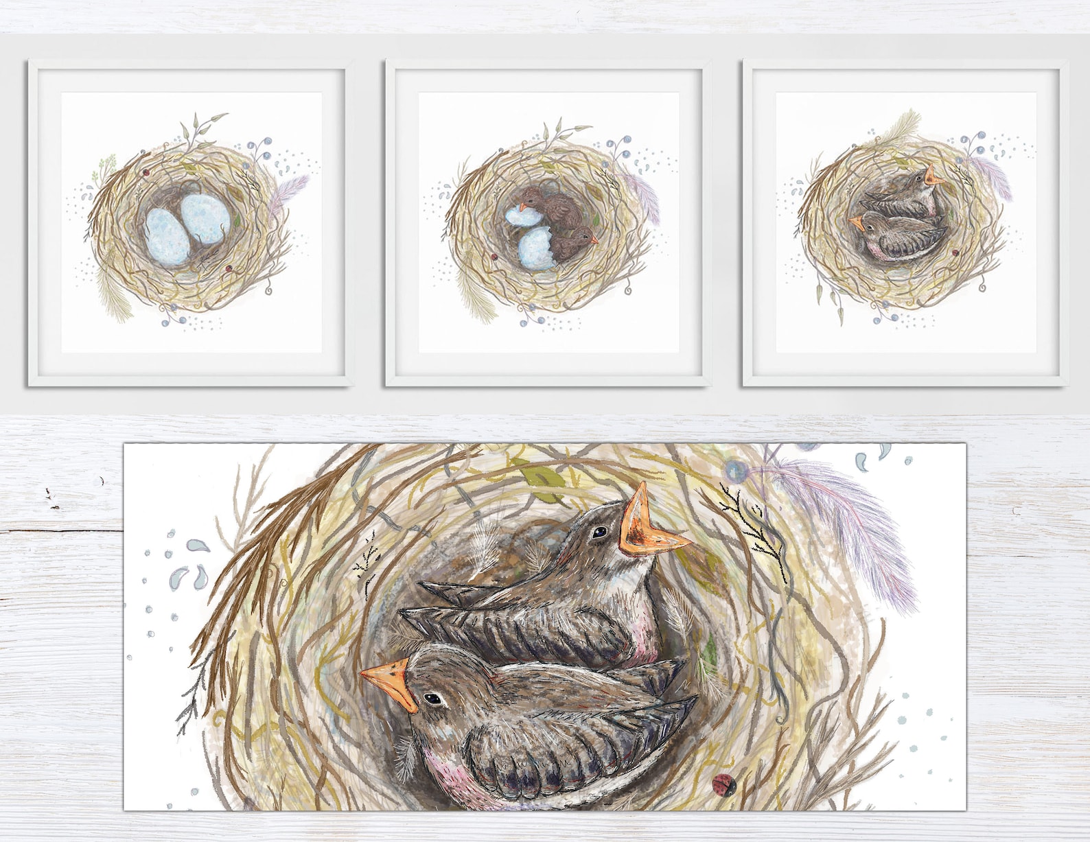 Bird Art Set Gallery Wall Set Bird Nursery Art Nursery Decor Bird Lover ...