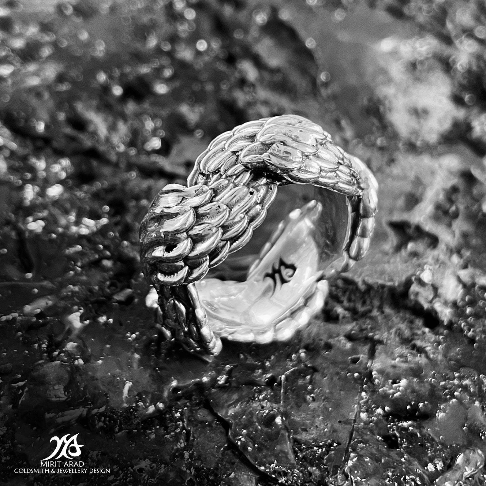 14K Solid White Gold Dome Shape Wings Ring, Oriental Style Wedding Ring ...