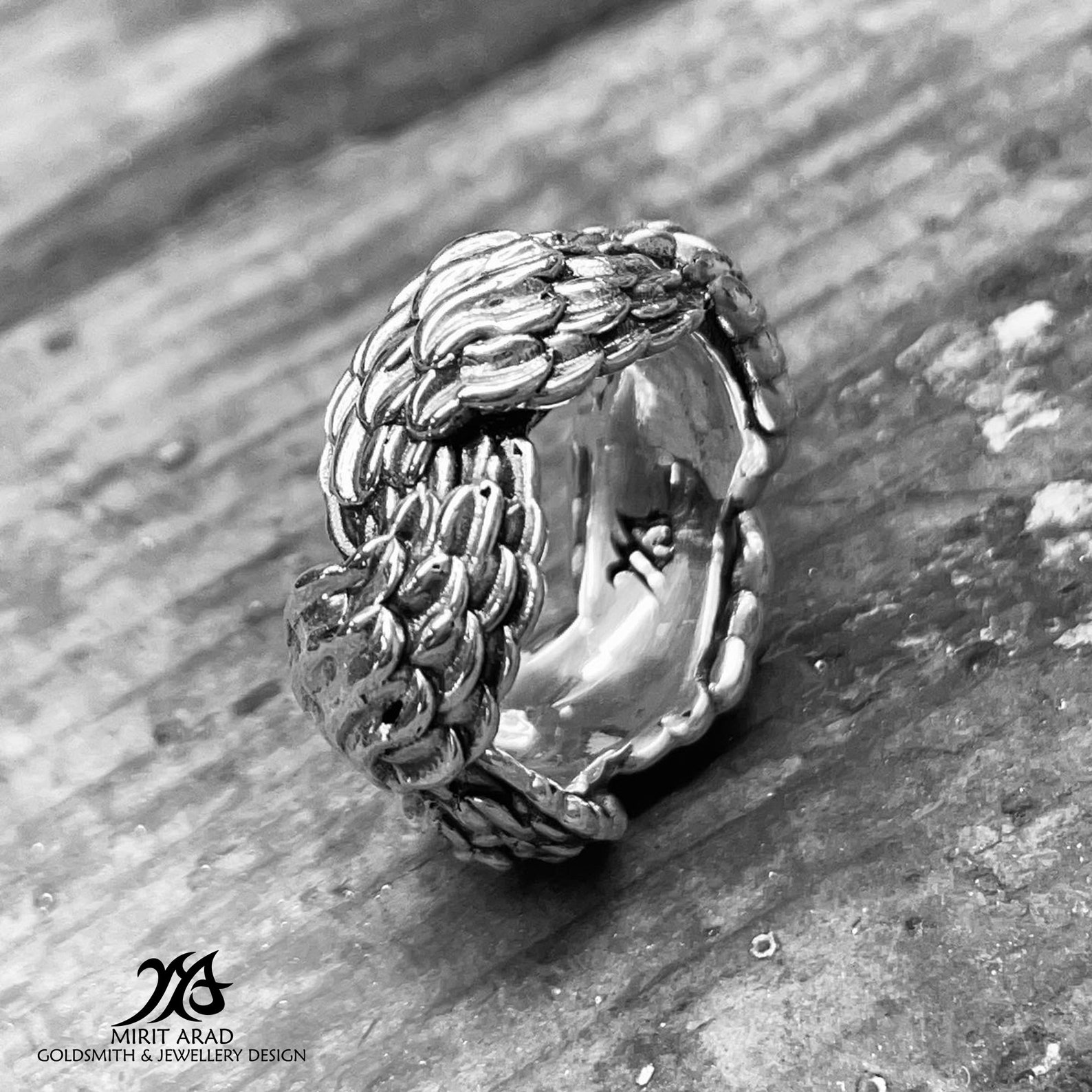 14K Solid White Gold Dome Shape Wings Ring, Oriental Style Wedding Ring ...