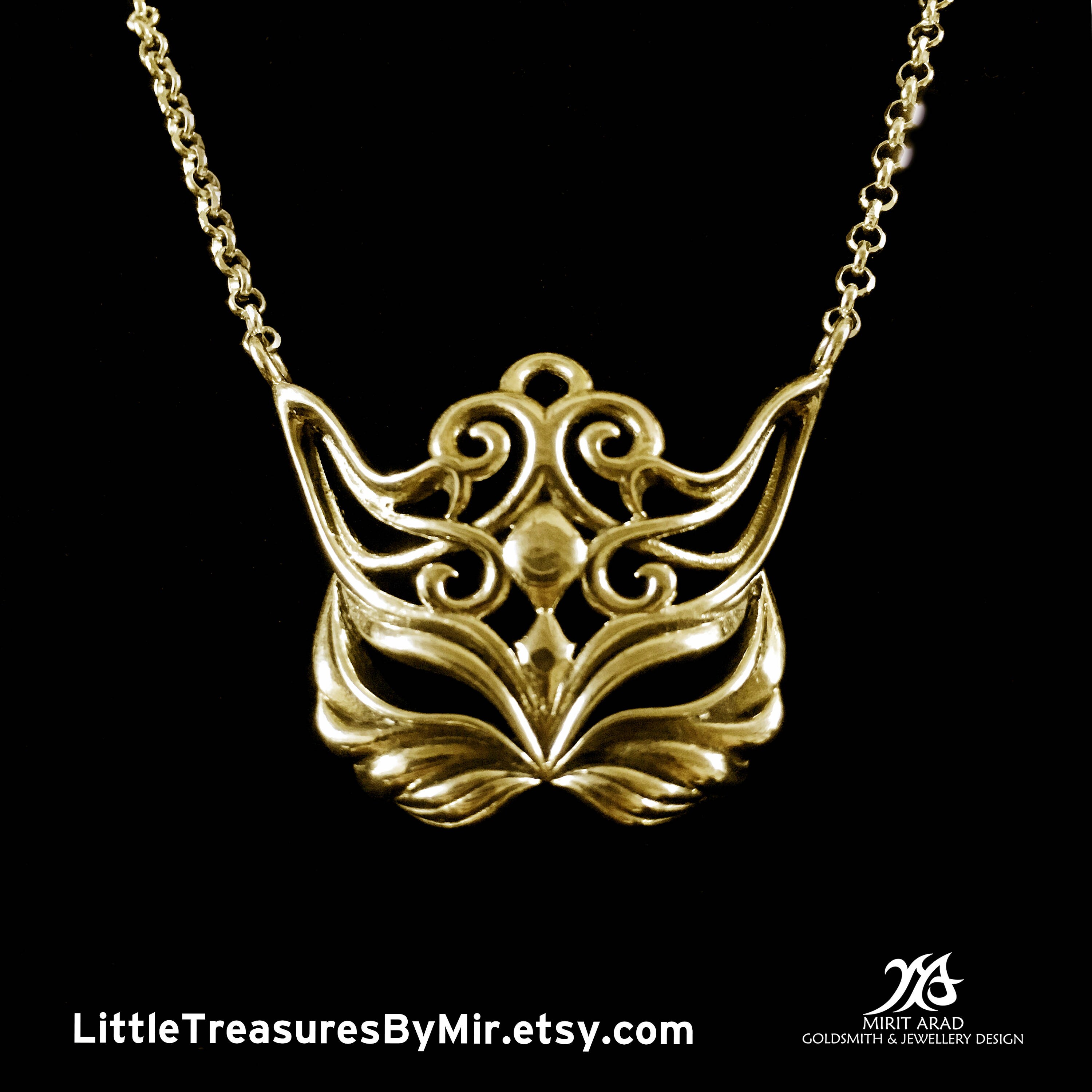 14 Karat Yellow Solid Gold Cat Mask Pendant, Cat Lovers Pendant, Venice ...