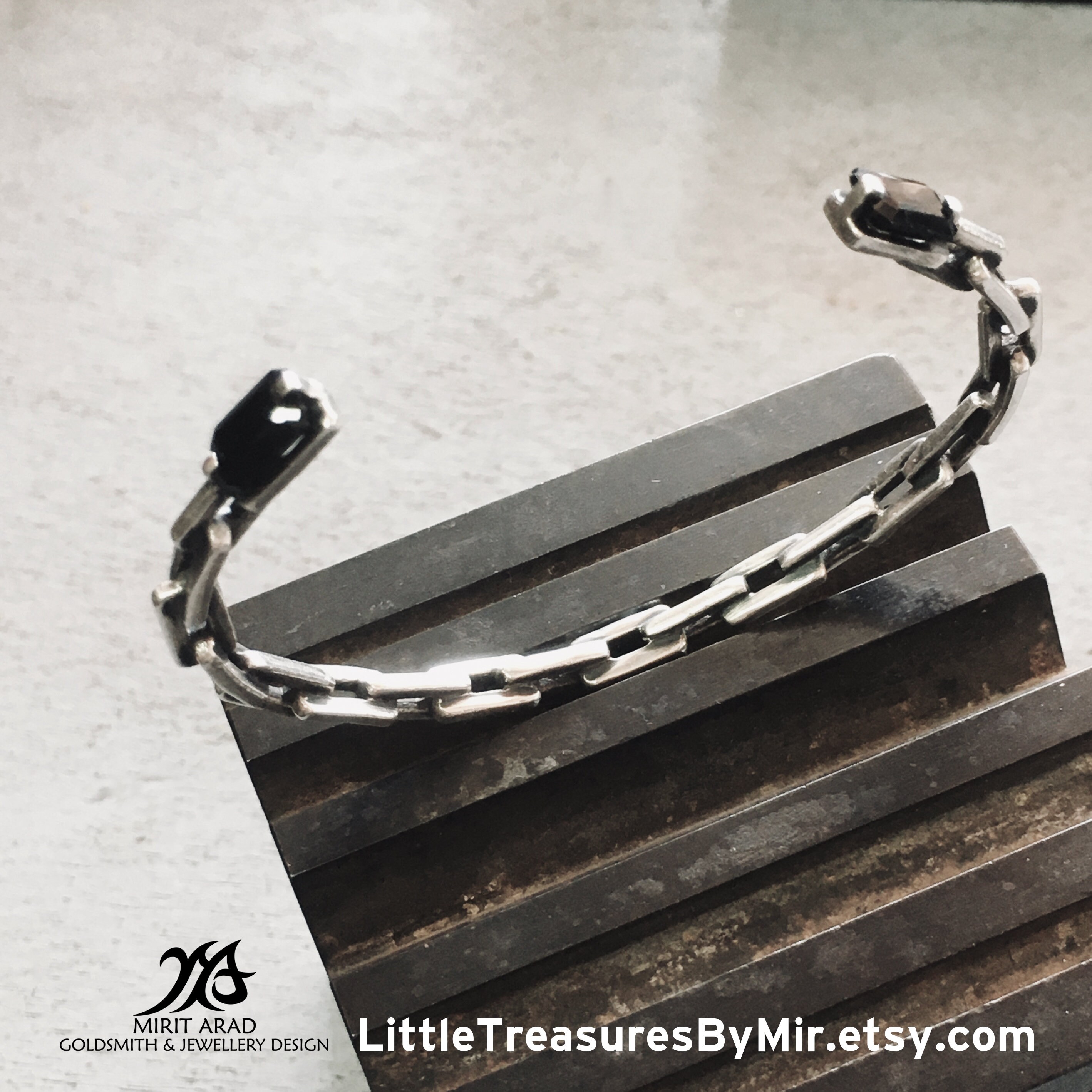 Depeche Mode M&S Cuff, Rectangular Black Spinel Gemstones Setting, Curb ...