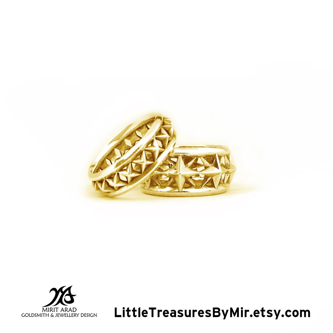 14K Yellow Gold Stars Ring Art Deco Style Ring Wide Vintage - Etsy