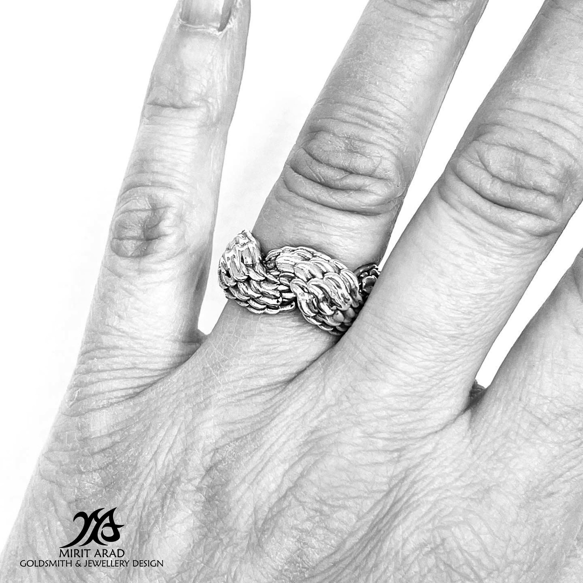 14K Solid White Gold Dome Shape Wings Ring, Oriental Style Wedding Ring ...