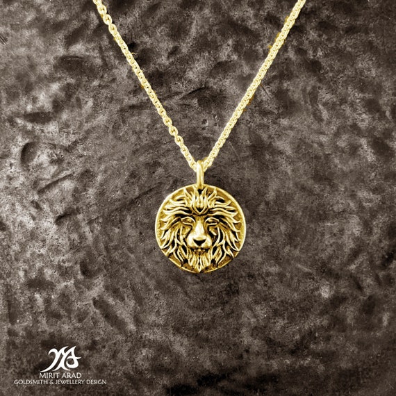 A 14 Karat Yellow Gold Lion Head Coin Pendant Leo Pendant | Etsy