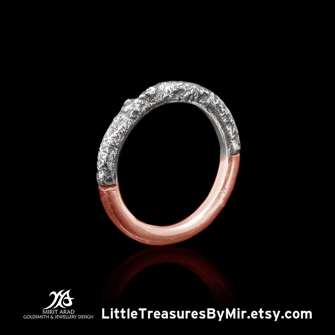 Half and Half 14K Red Solid Gold and Sterling Silver Wedding Ring ...