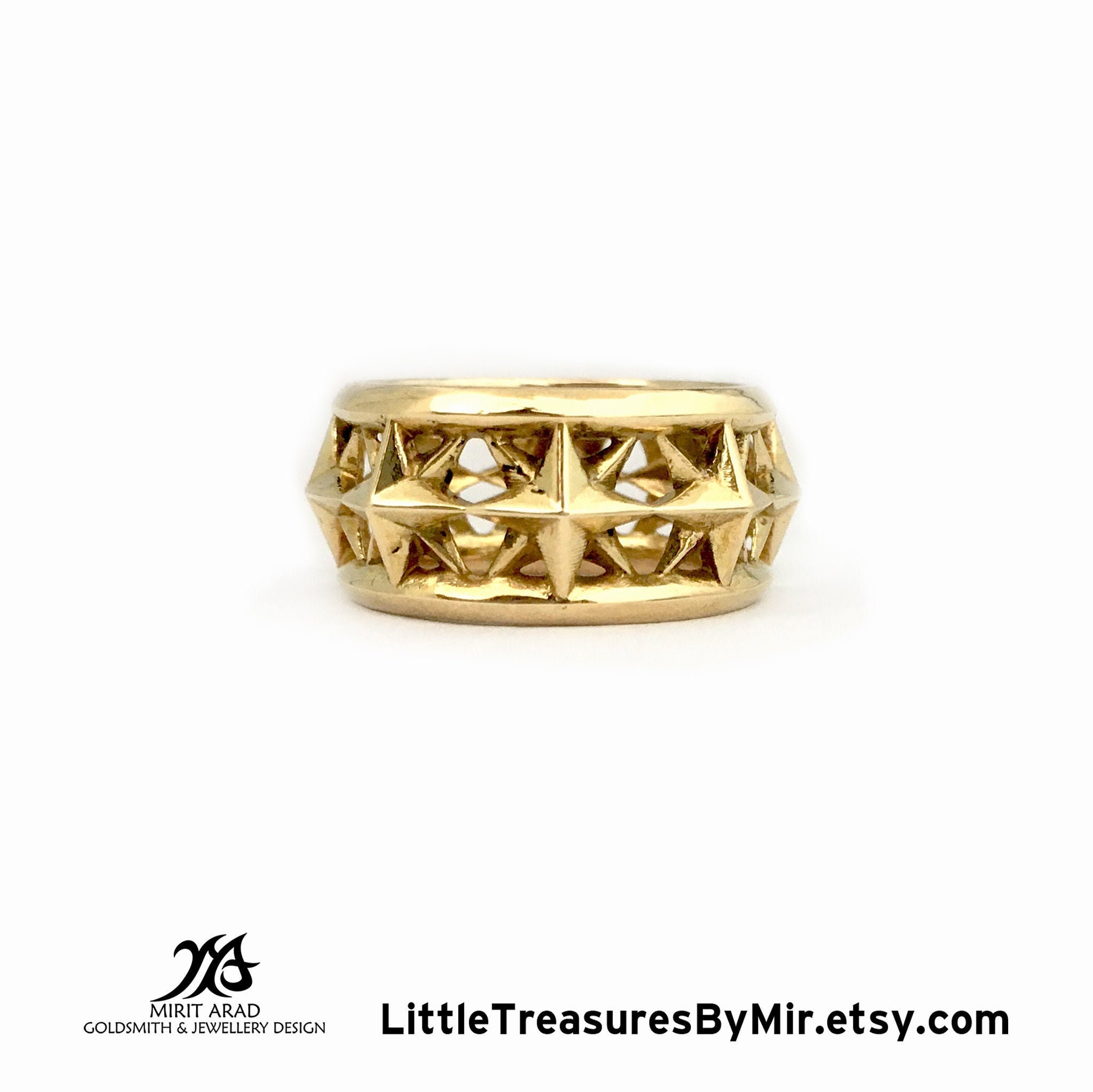 14K Yellow Gold Stars Ring Art Deco Style Ring Wide Vintage | Etsy