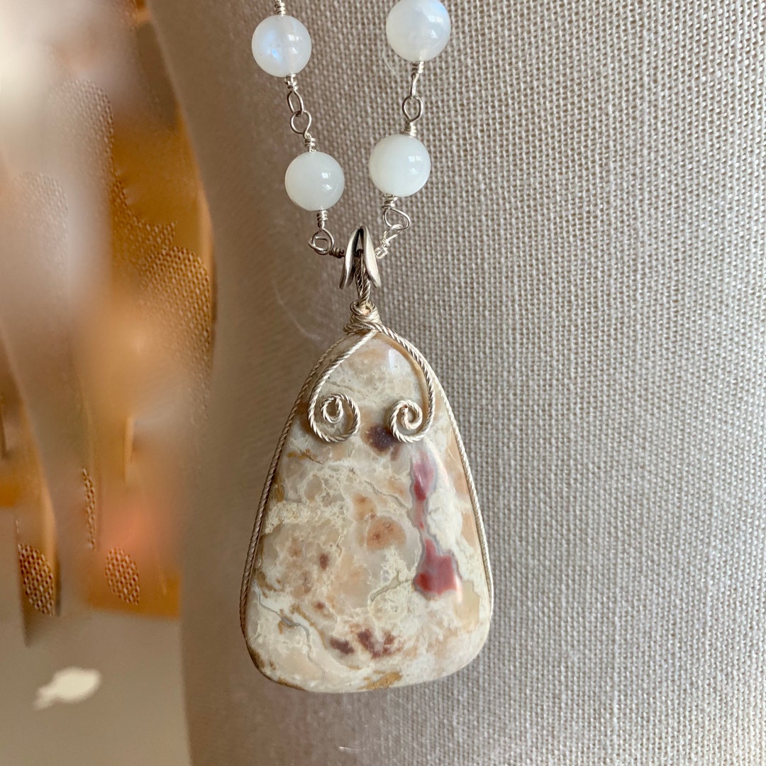 Coprolite Pendant and Moonstone Necklace. Sterling Silver. - Etsy
