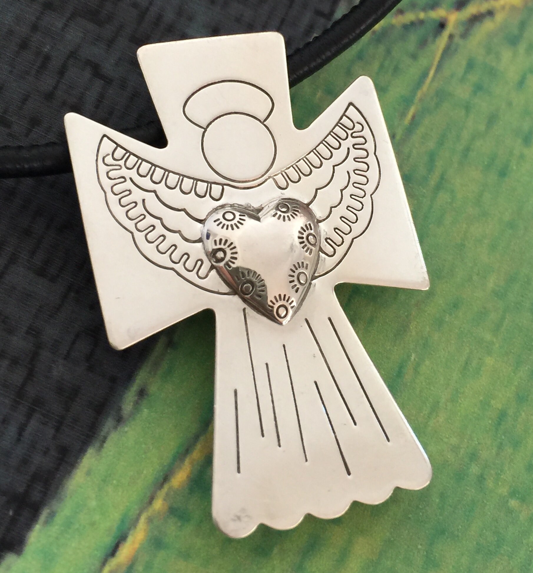 CAROLYN Pollack Angel Heart Cross Pendant or Brooch on Black Cord. - Etsy